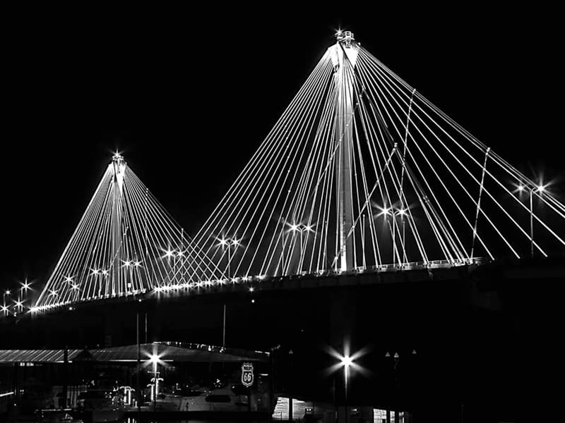 Clark Bridge Night (Black and White) - St. Louis Image